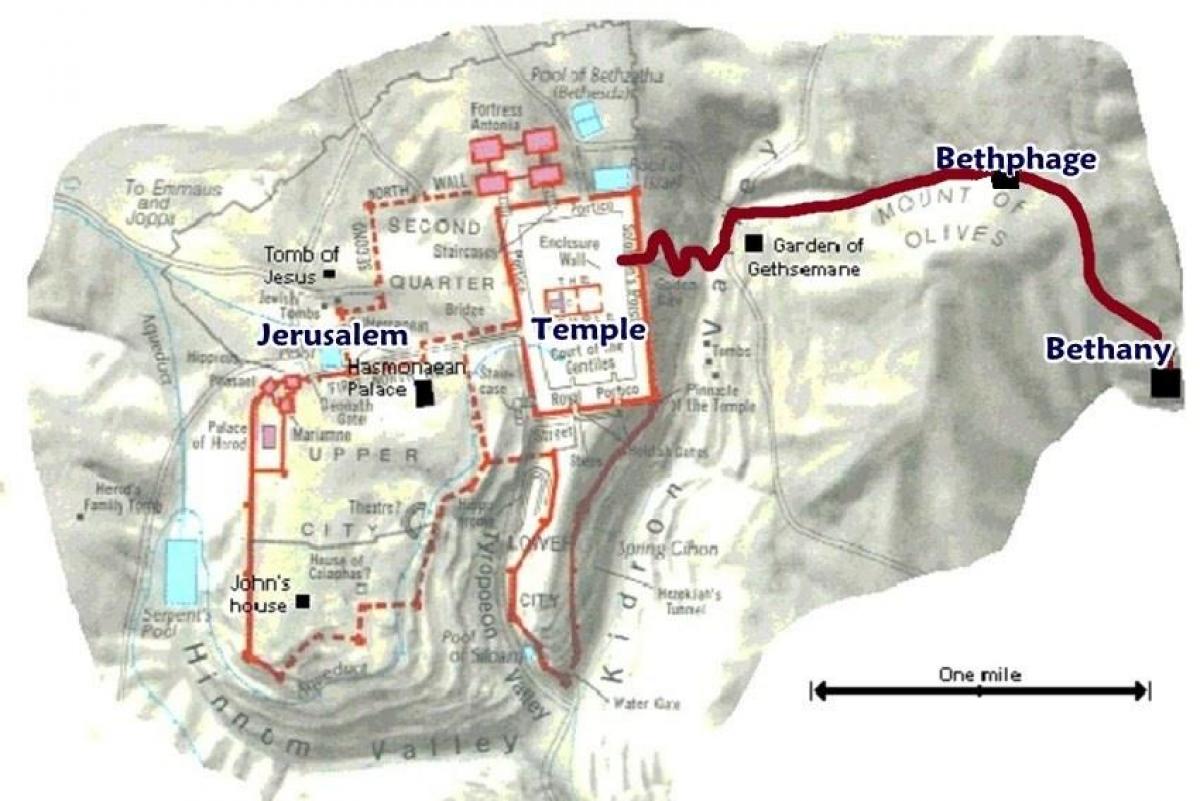 Betania a Jerusalén mapa - Mapa de Betania y Jerusalén (Israel)